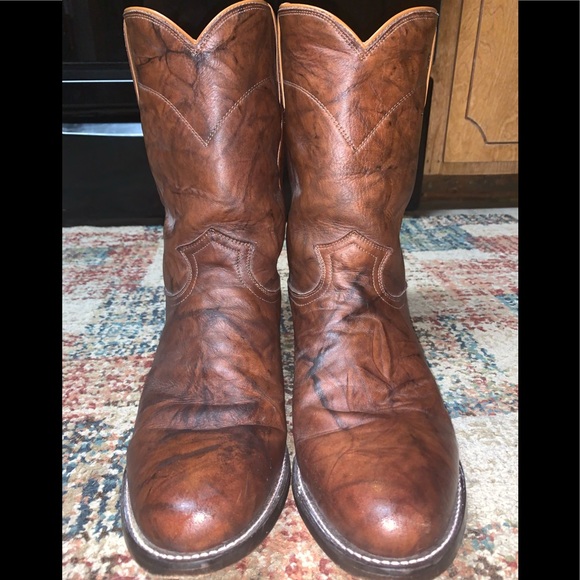 Justin Boots | Shoes | Chestnut Marbled Deerlite Leather Roper Boots ...
